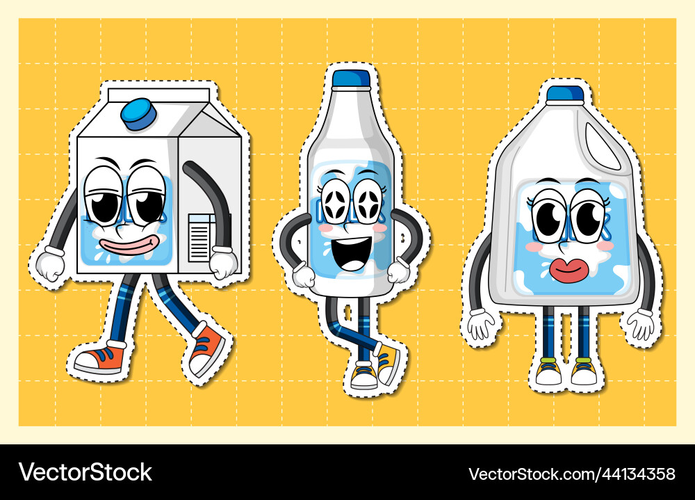 Milk cartoon character on grid background Vector Image