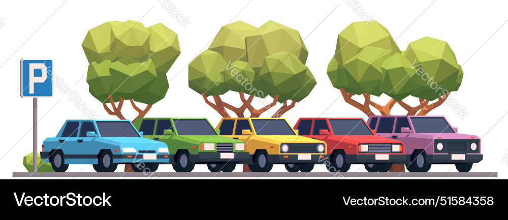 Parking lot concept in low poly style Royalty Free Vector