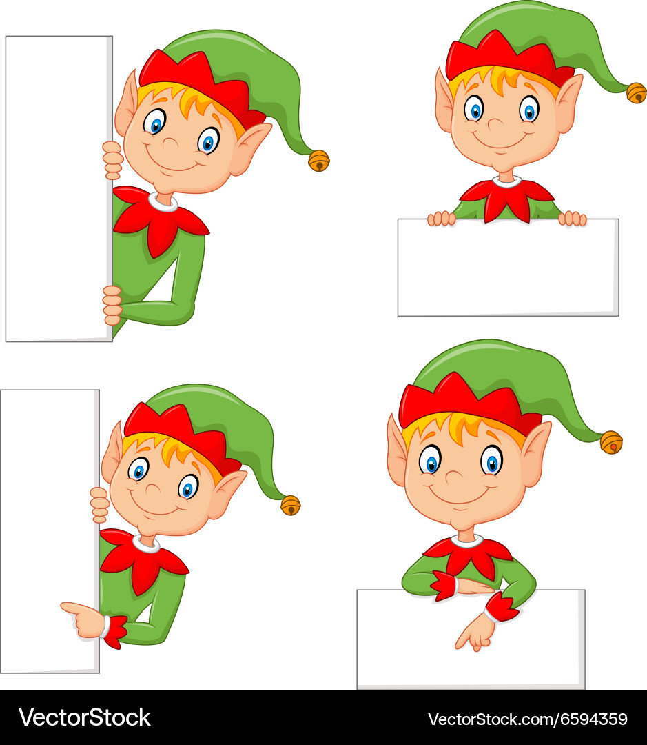 Cartoon cute elf with blank Royalty Free Vector Image
