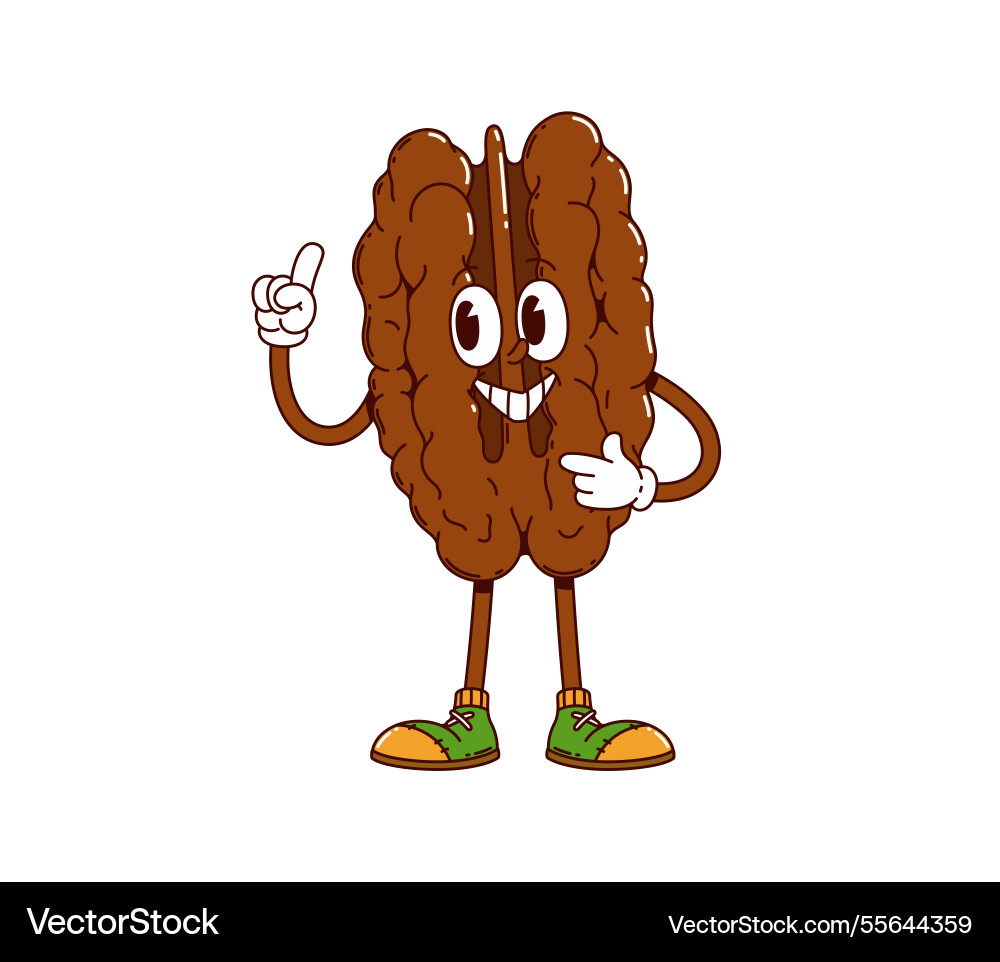 Cartoon groovy walnut nut character funny face Vector Image
