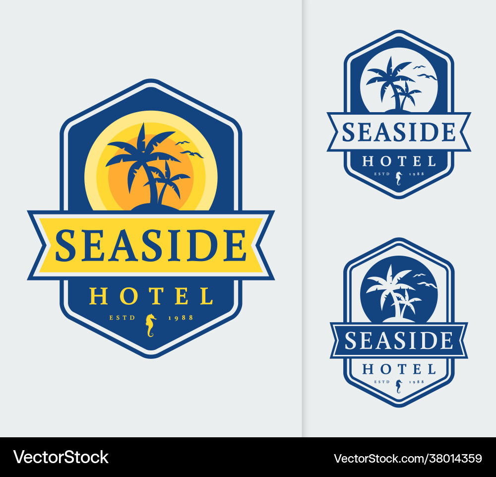 Seaside hotel logo emblems Royalty Free Vector Image