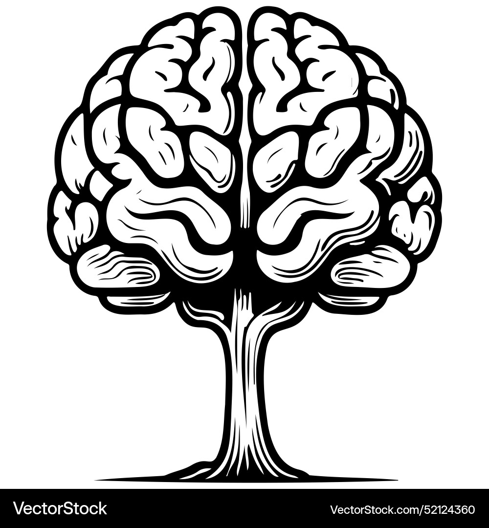 Black brain ink hand drawn line transparent Vector Image