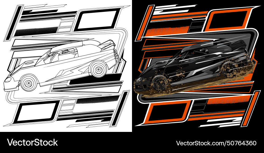 Black drag racing car with orange strip Royalty Free Vector