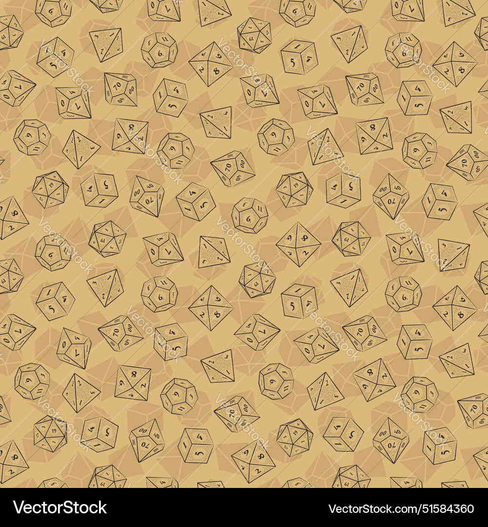 Brown seamless pattern of d4 d6 d8 d10 d12 Vector Image