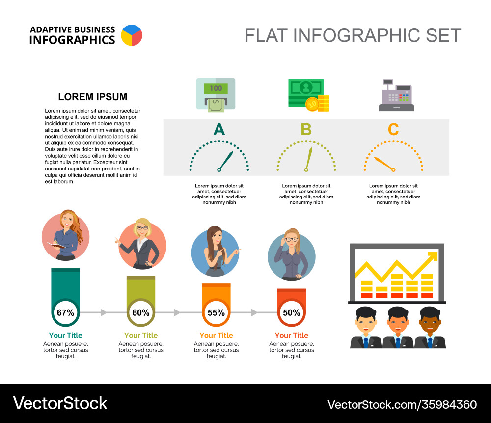 Cooperation percentage chart template Royalty Free Vector