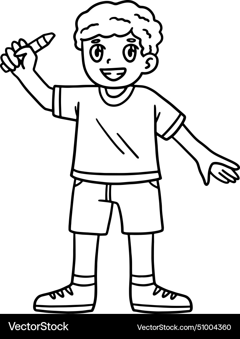 Happy child holding crayon isolated coloring Vector Image