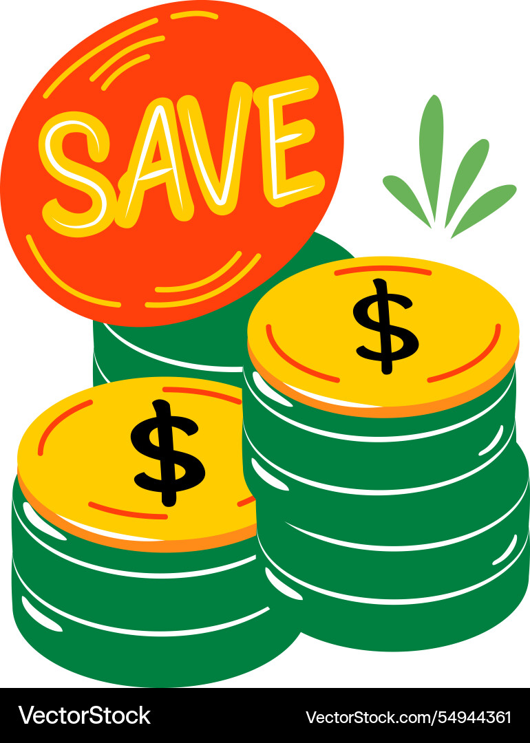 A flat ticker of coins with save typography Vector Image