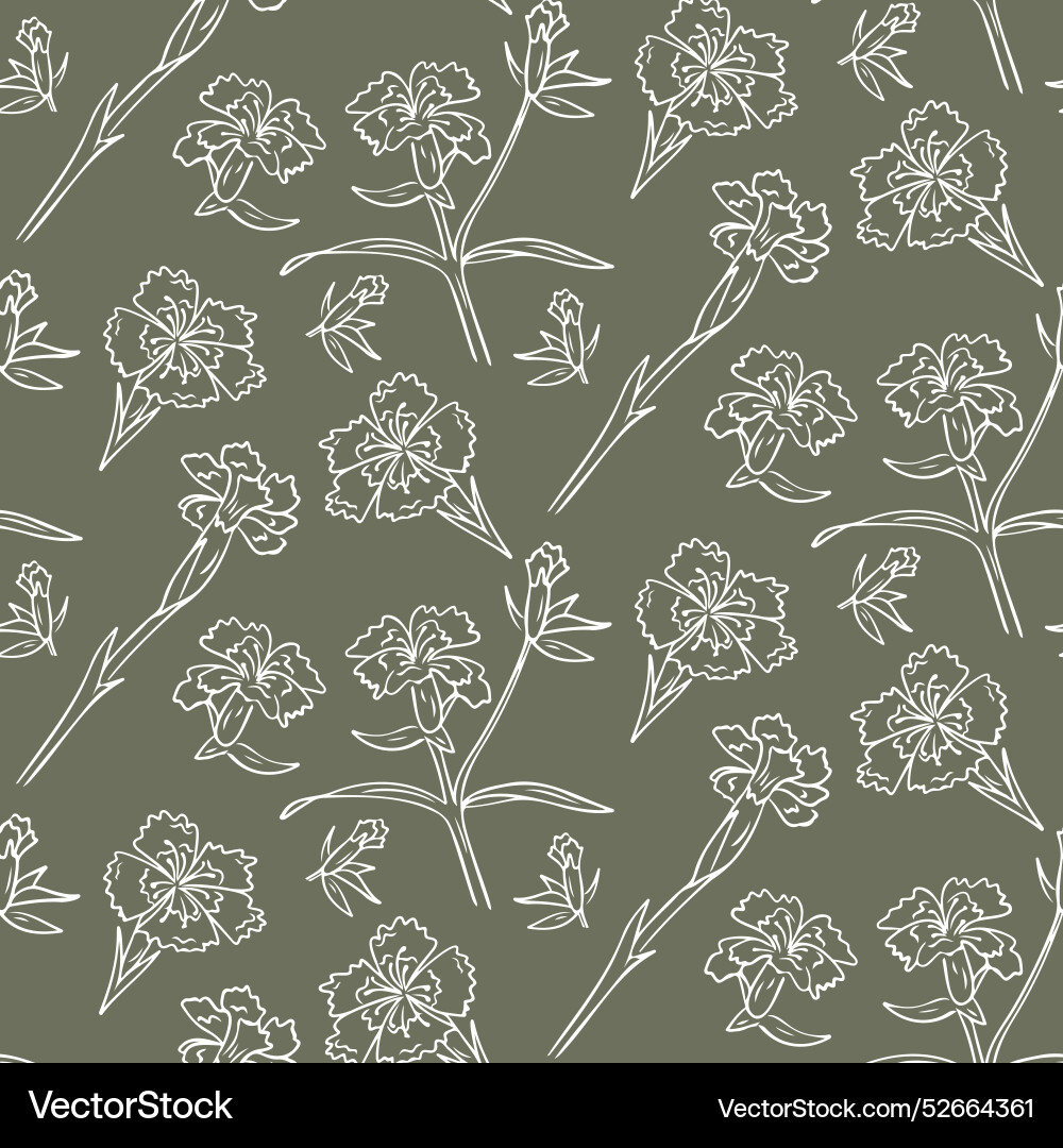 Botanical contrast pattern with doodle carnations Vector Image