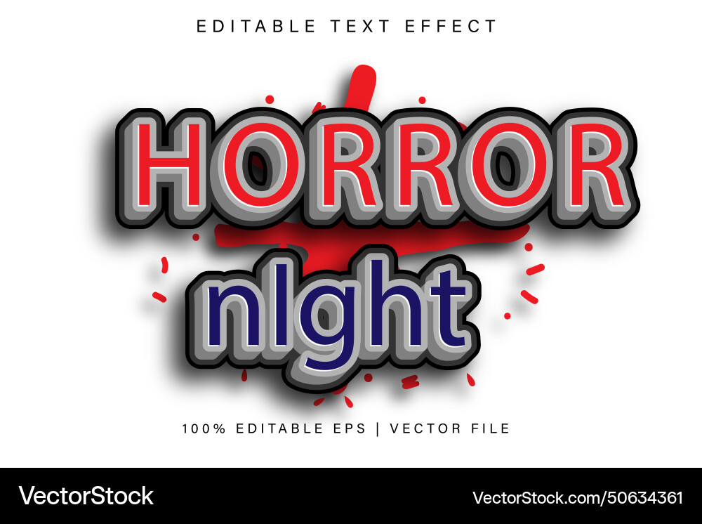 Horror night editable text effect cartoon style Vector Image