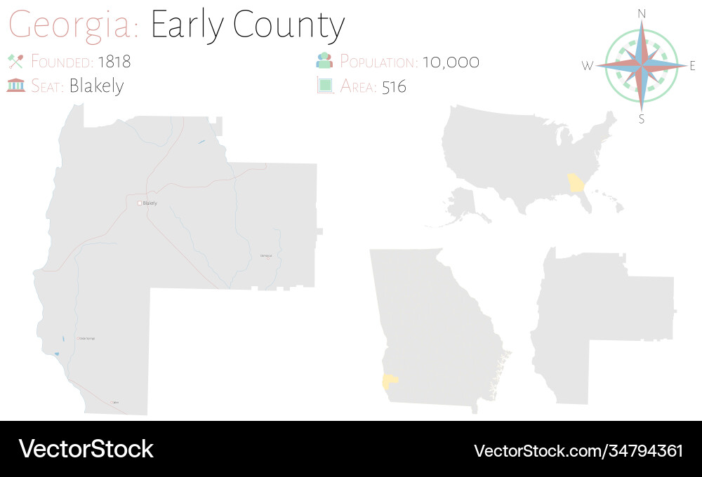 Map early county in georgia Royalty Free Vector Image