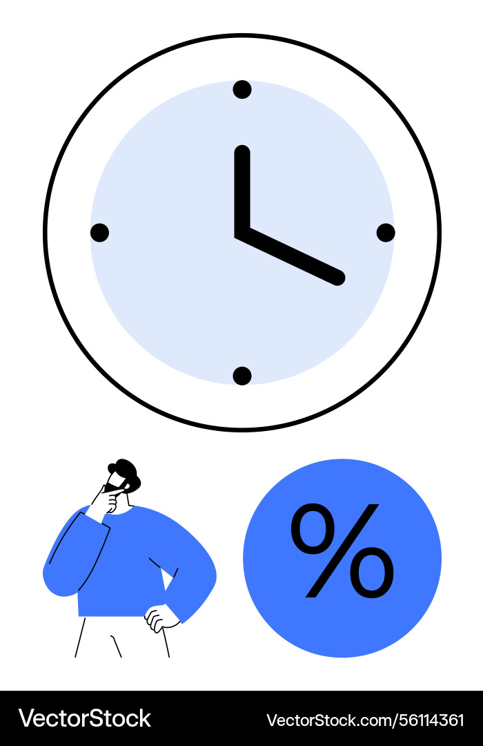 Thinking person with clock and percentage sign for