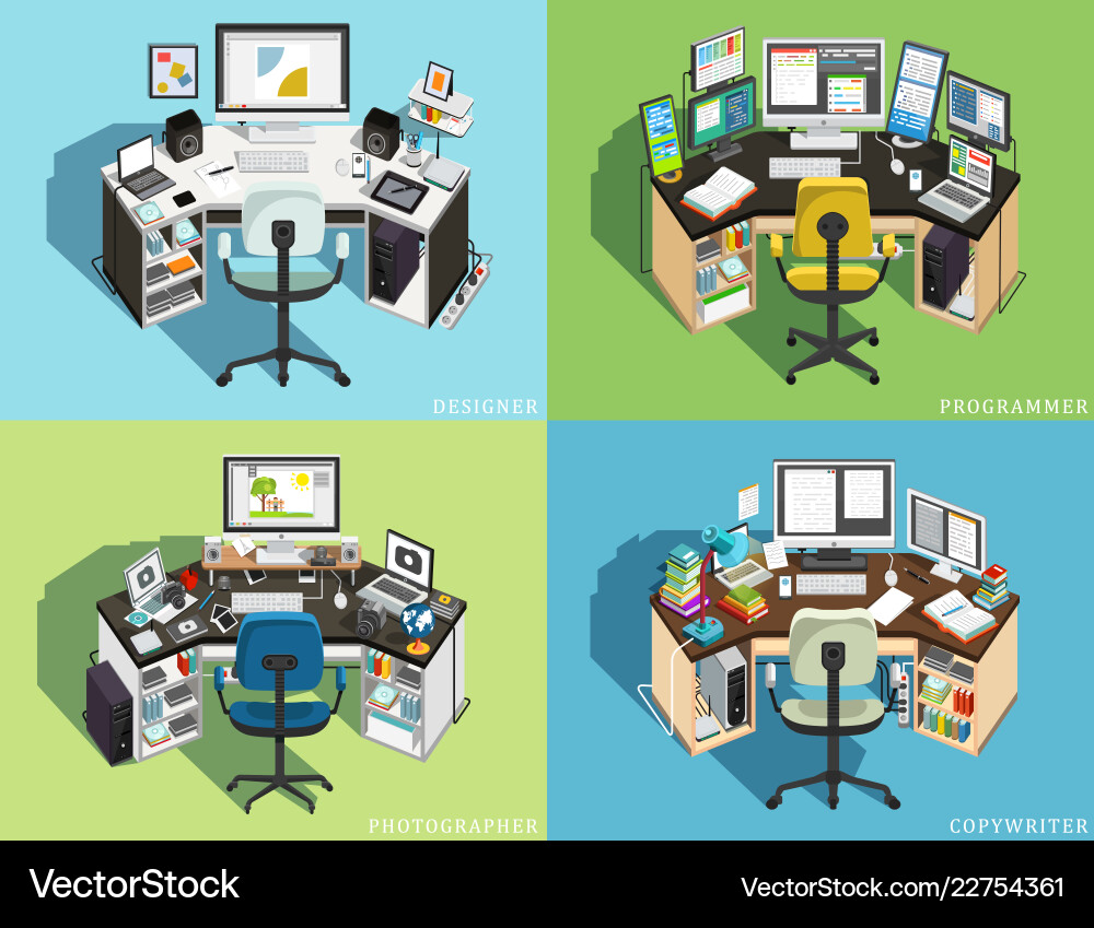 Workplace at the computer of different professions