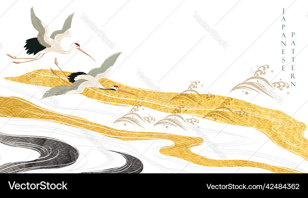 Abstract landscape background with japanese wave Vector Image