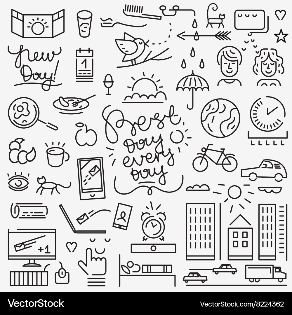 Morning Icons - Thin Line Art Royalty Free Vector Image