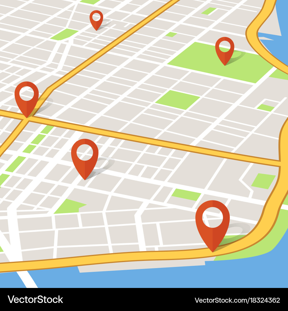 Perspective 3d city map with pin pointers Vector Image