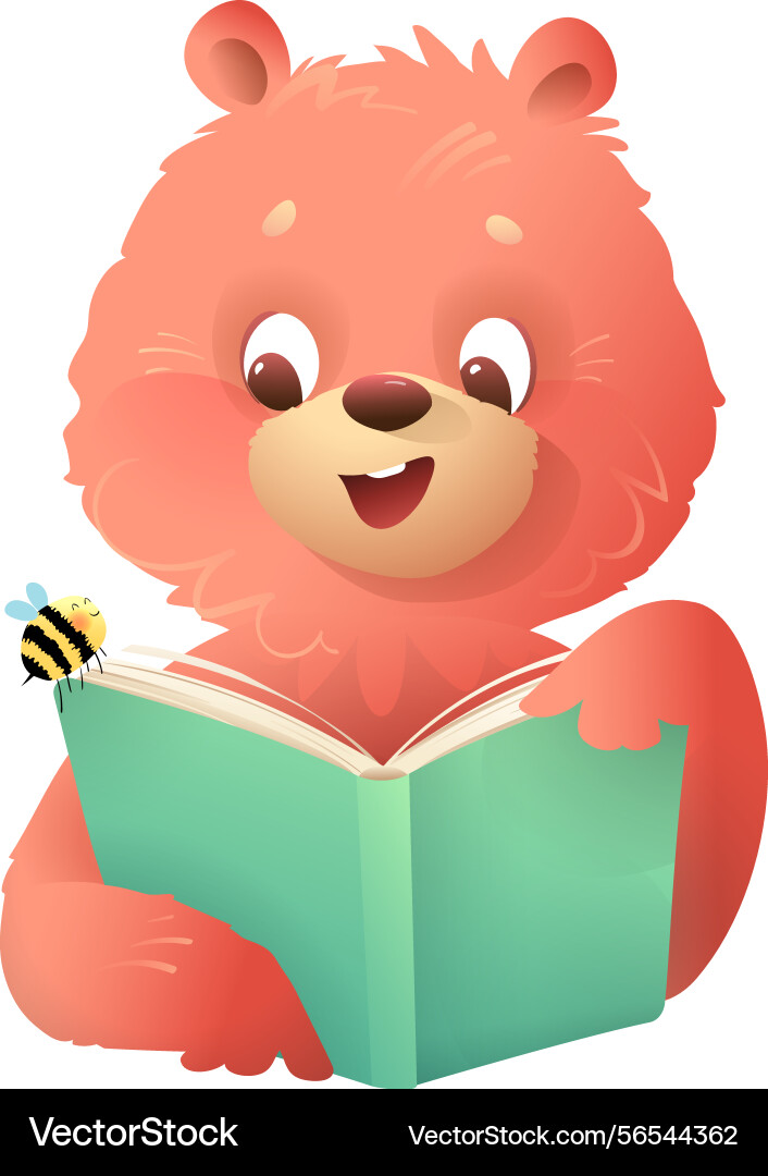 Teddy bear reading book kids education cartoon Vector Image