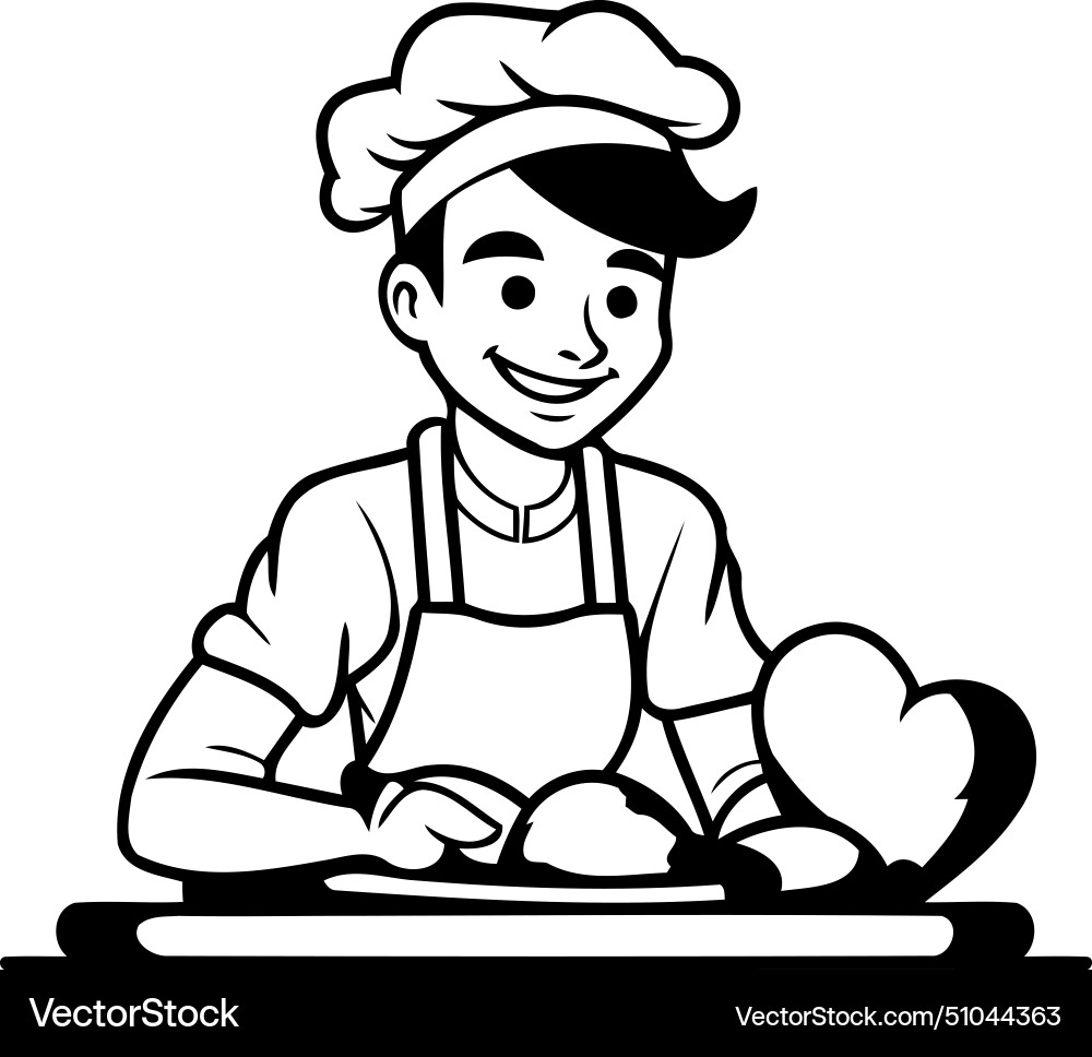 Baker in hat and apron cooking bread Royalty Free Vector