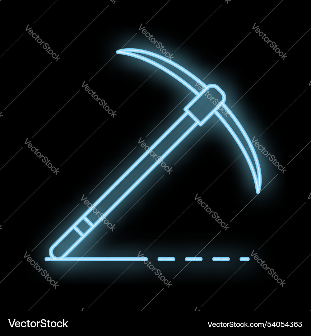 Blaue Neon-Pickaxe brechen Boden Bergbau Konzept Vektorbild