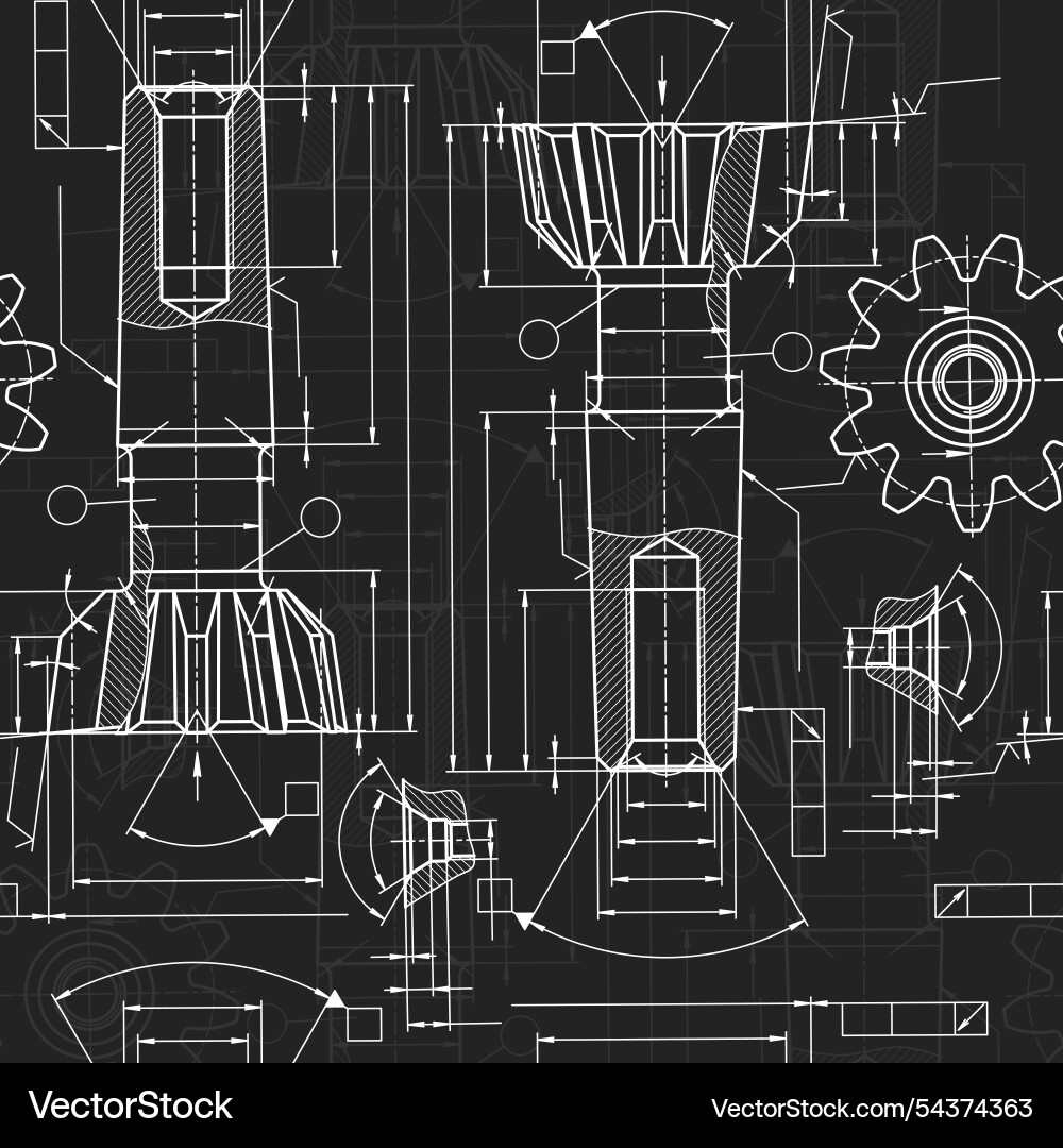 Mechanical engineering drawings on black Vector Image