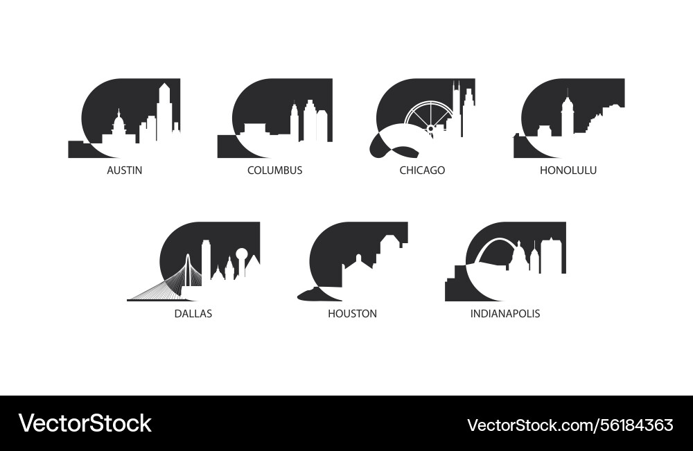 Usa american cities icon pack austin columbus Vector Image