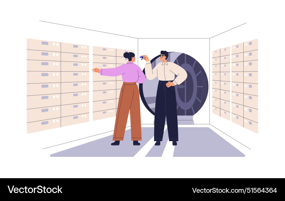 Bank safe lockers in vault client inside storage Vector Image