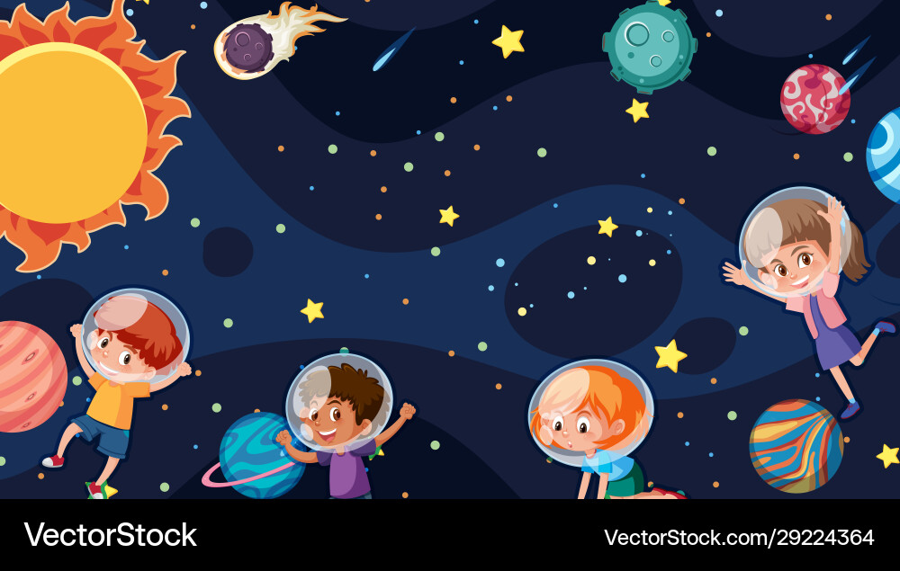 Border template with space theme in background Vector Image