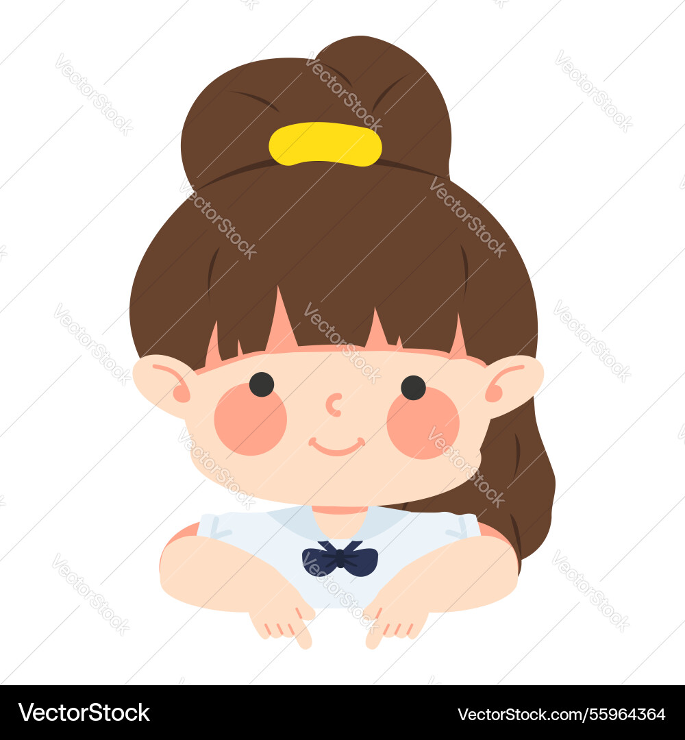 Cute kid girl points down Royalty Free Vector Image