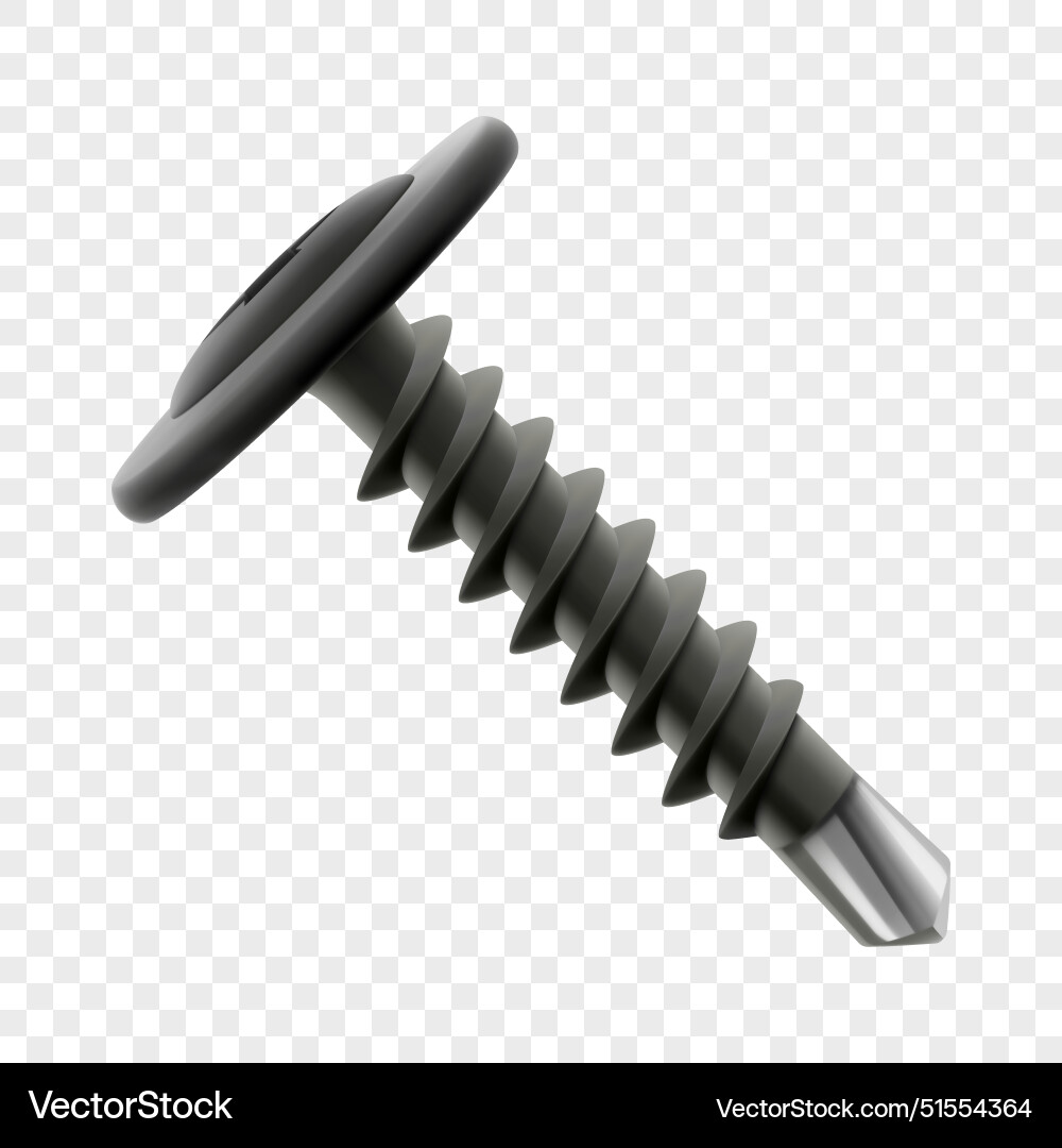 Metal self-tapping screw isolated on transparent Vector Image