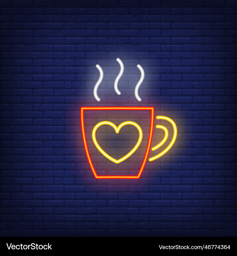 Neon Heart Mug Sign Royalty Free Vector Image - VectorStock