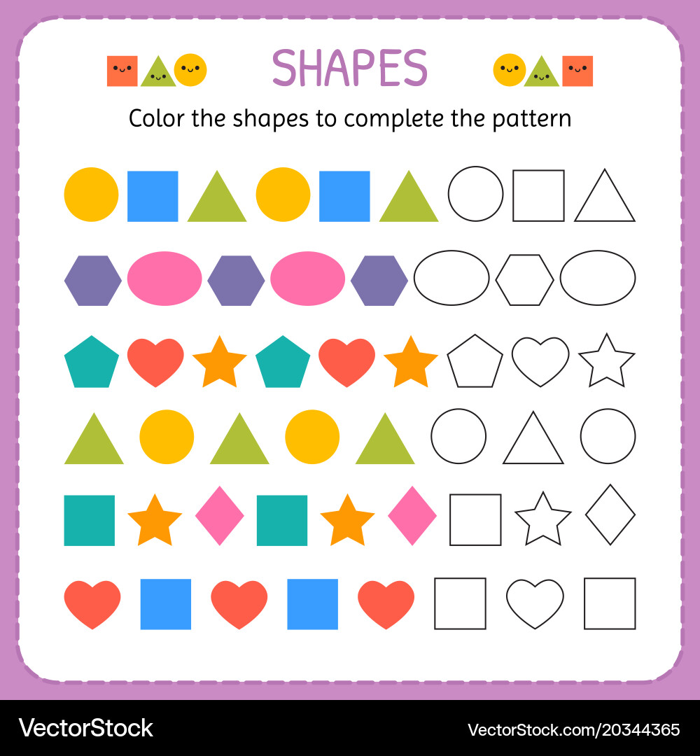 Color the shapes to complete pattern learn Vector Image