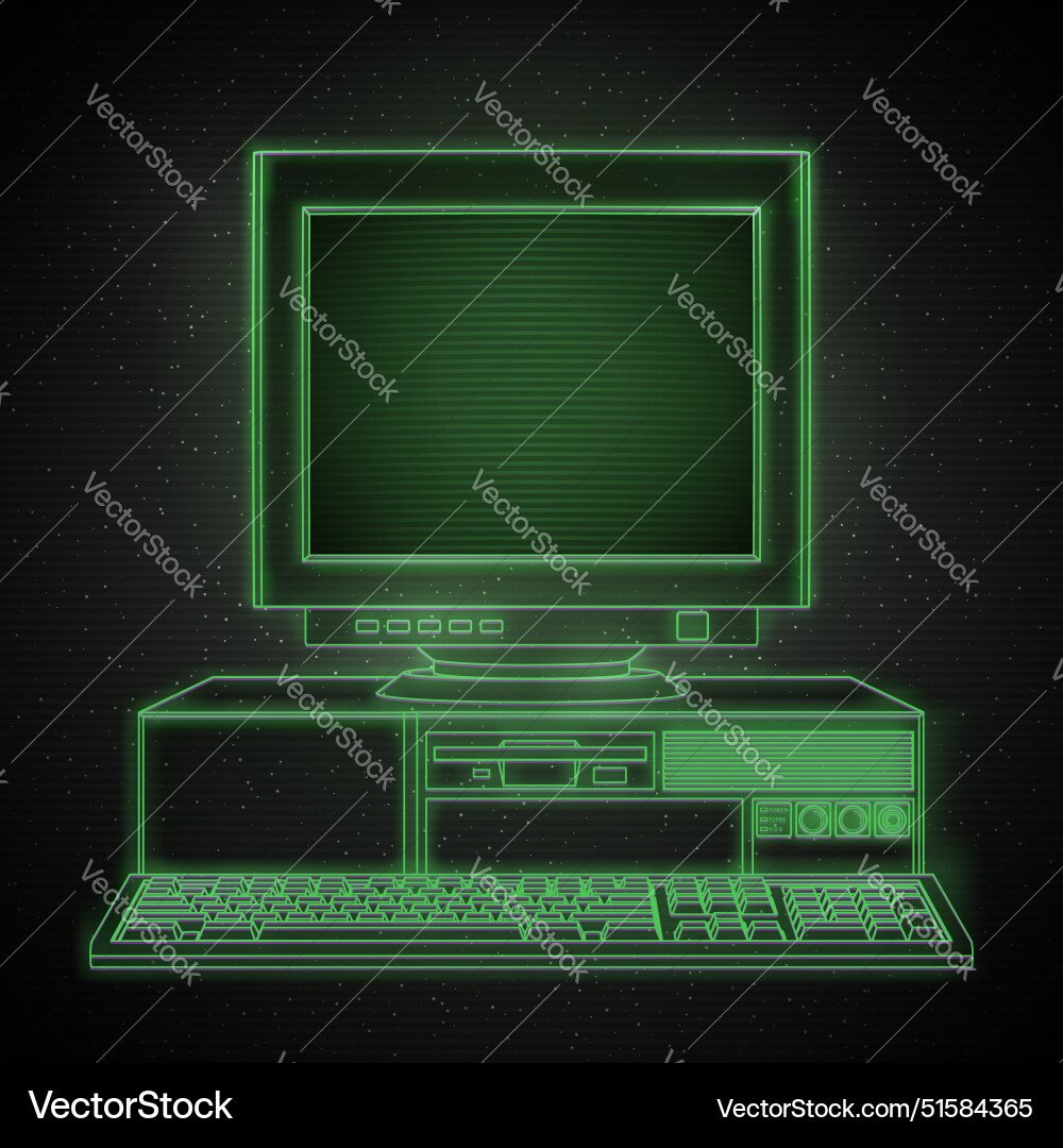 Contour of retro computer in deep space retro 80s Vector Image