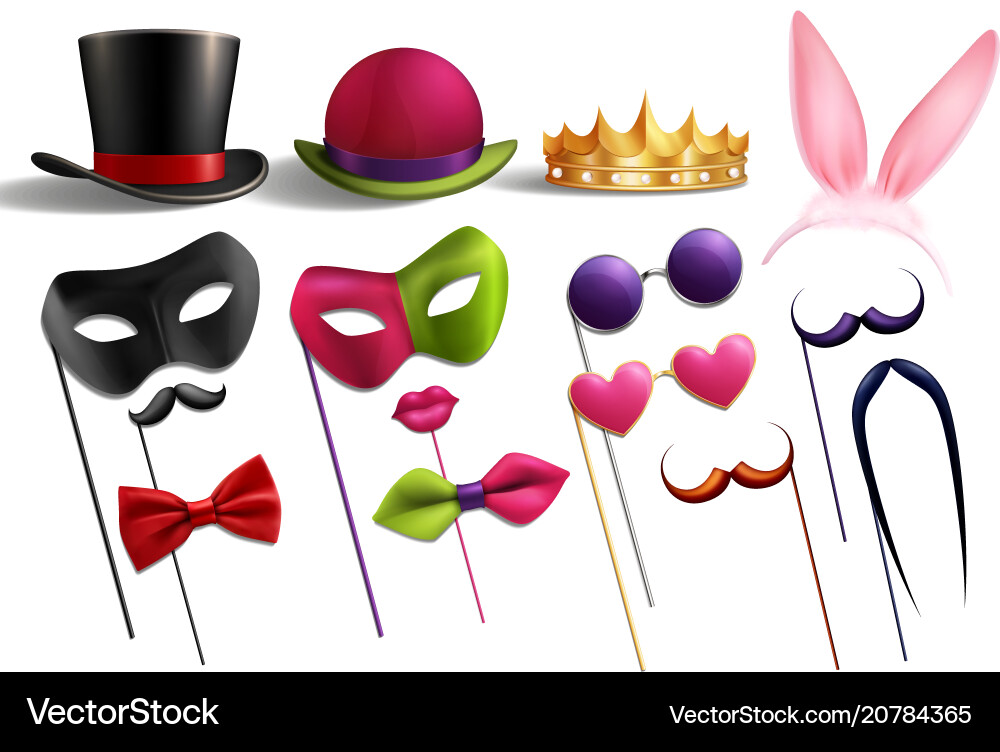 Realistic masquerade essentials set Royalty Free Vector
