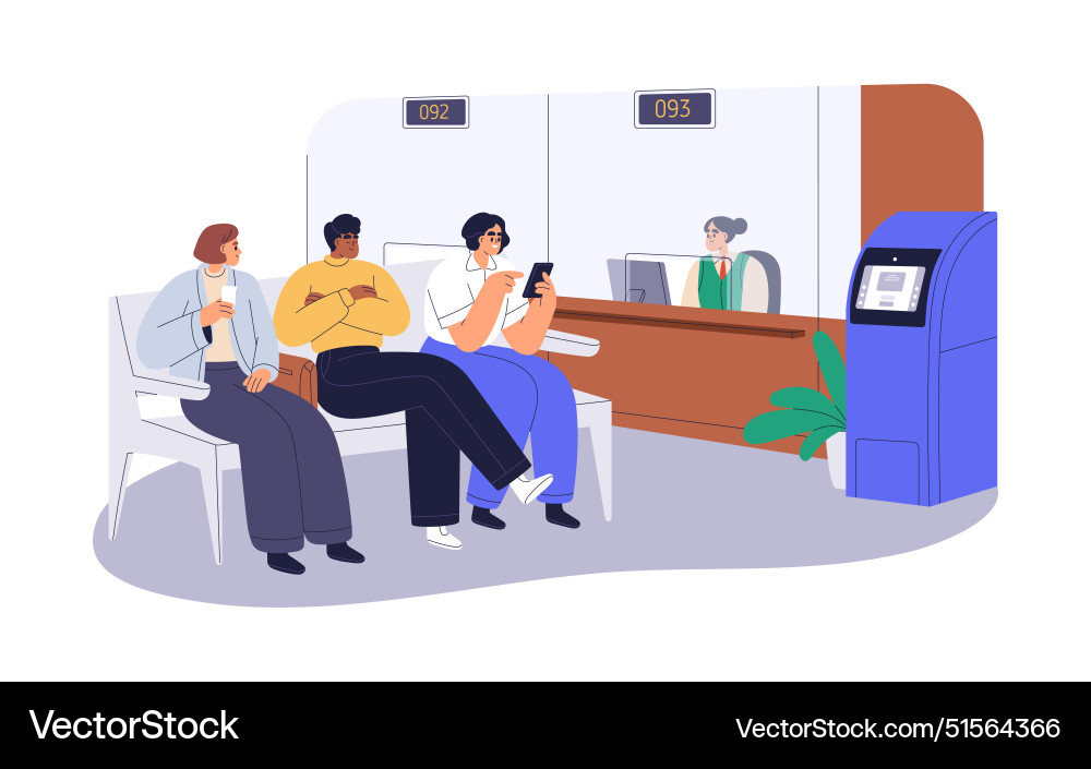 Bank electronic queue with people waiting for turn