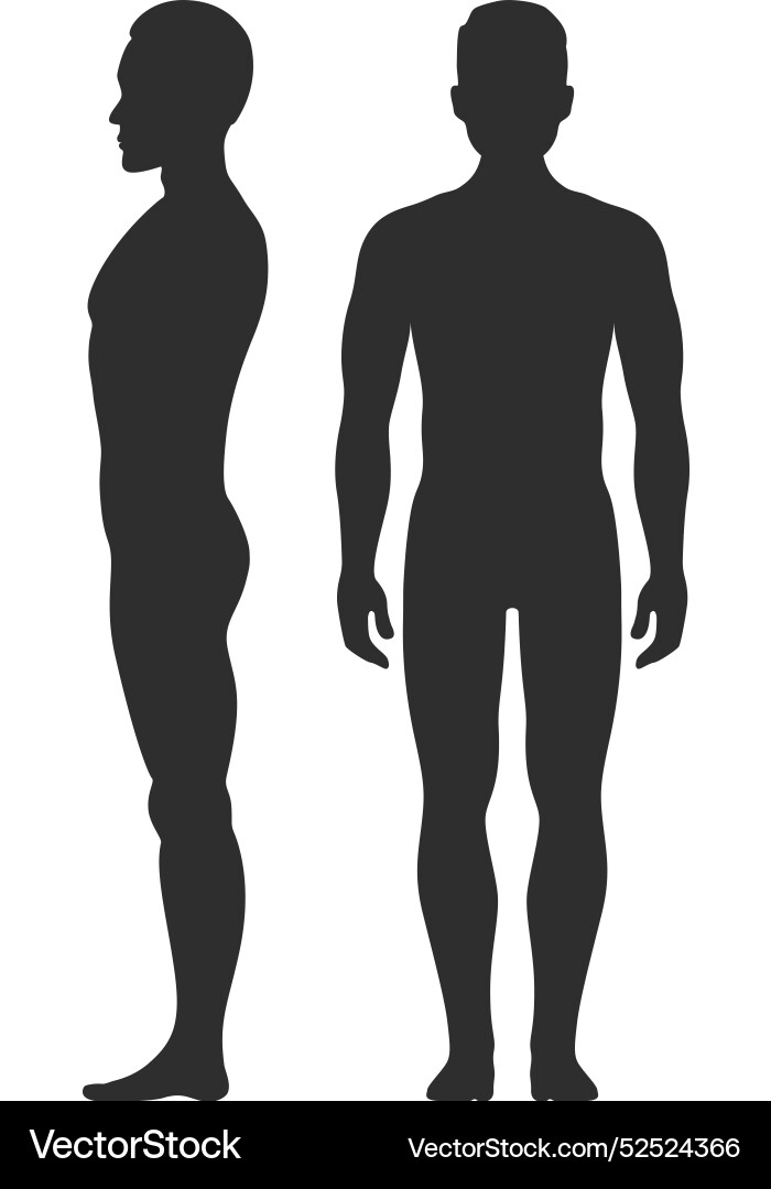 Black male silhouette human front and side view Vector Image