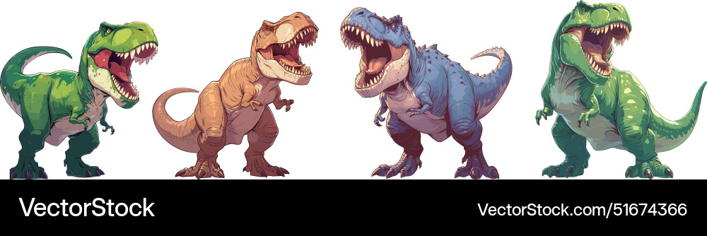 Cartoon roaring t-rex set extinct carnivorous Vector Image