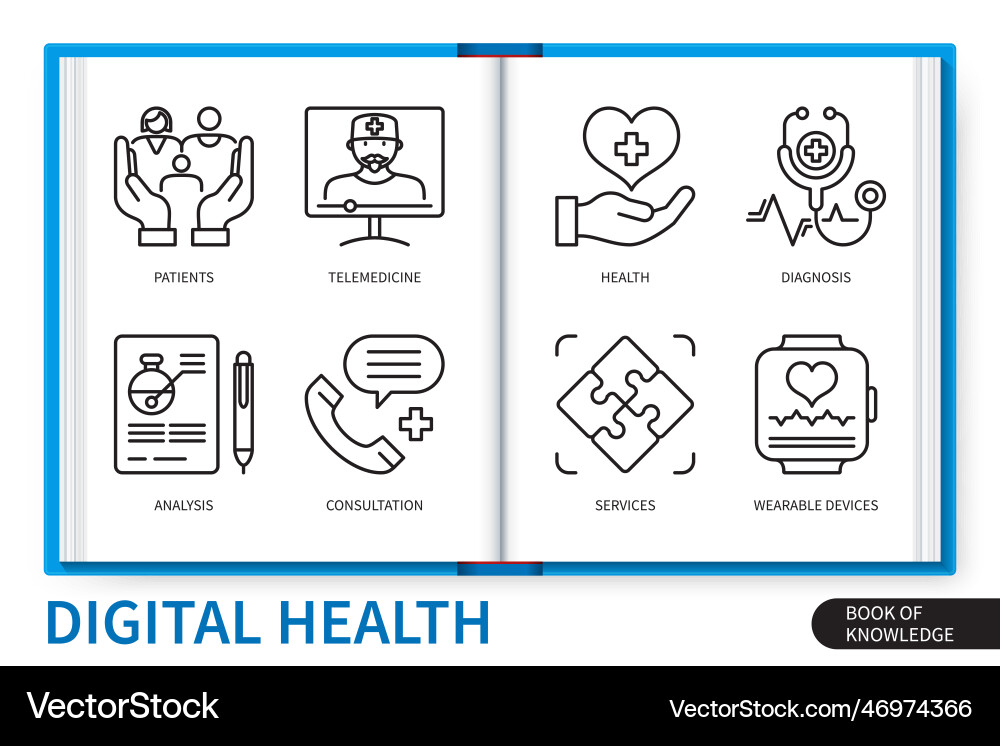 Digital health infographics linear icons Vector Image