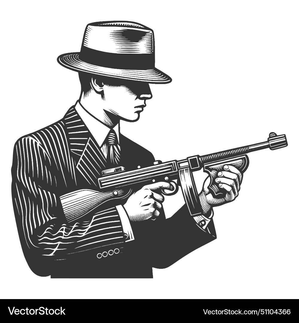 Gangsters With Tommy Guns Retro Style Gangster With Tommy Gun Royalty