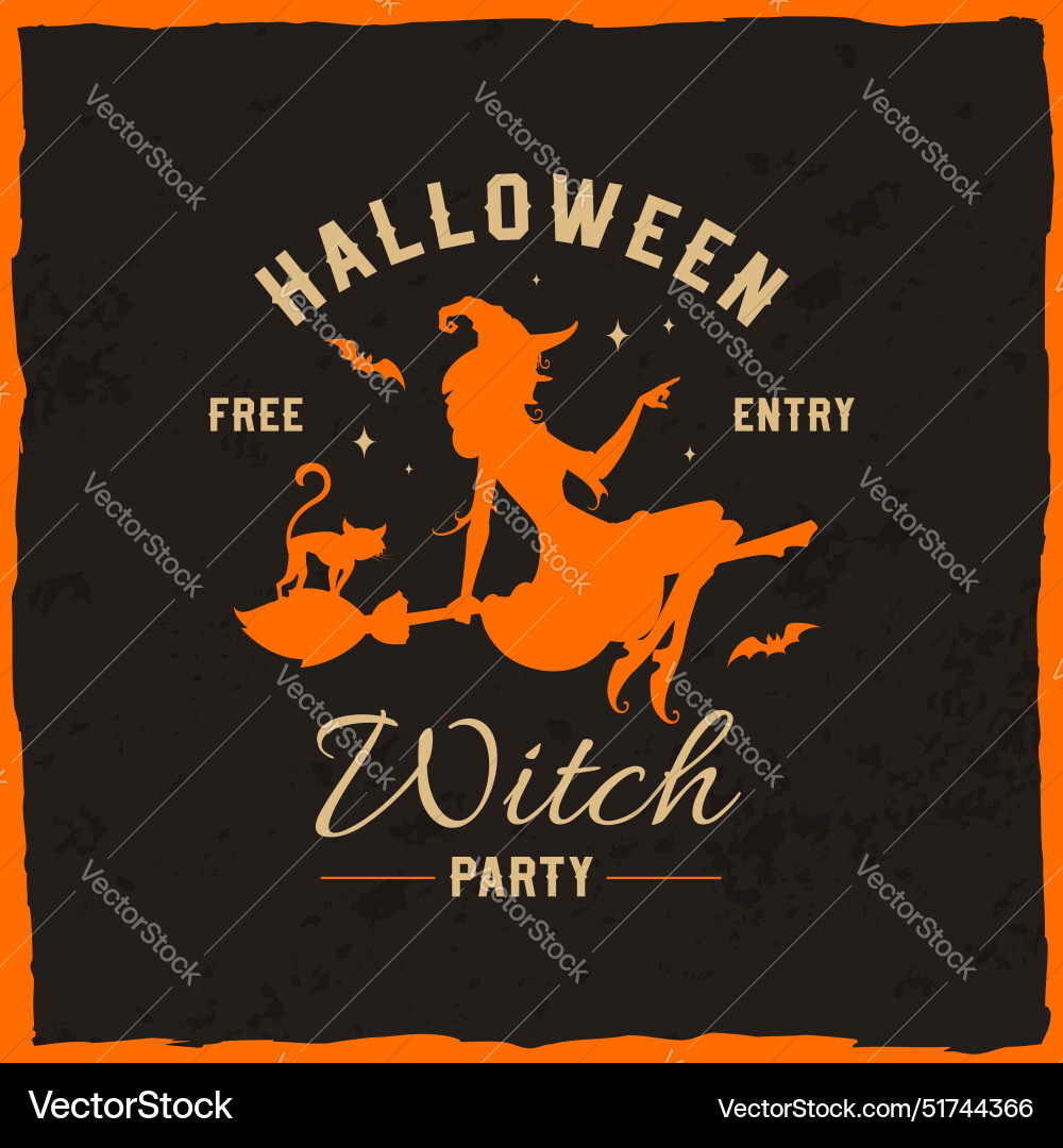 Halloween retro banner witch on broom silhouette Vector Image