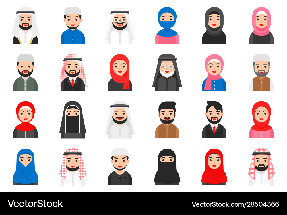 Muslim avatar icon set flat style Royalty Free Vector Image