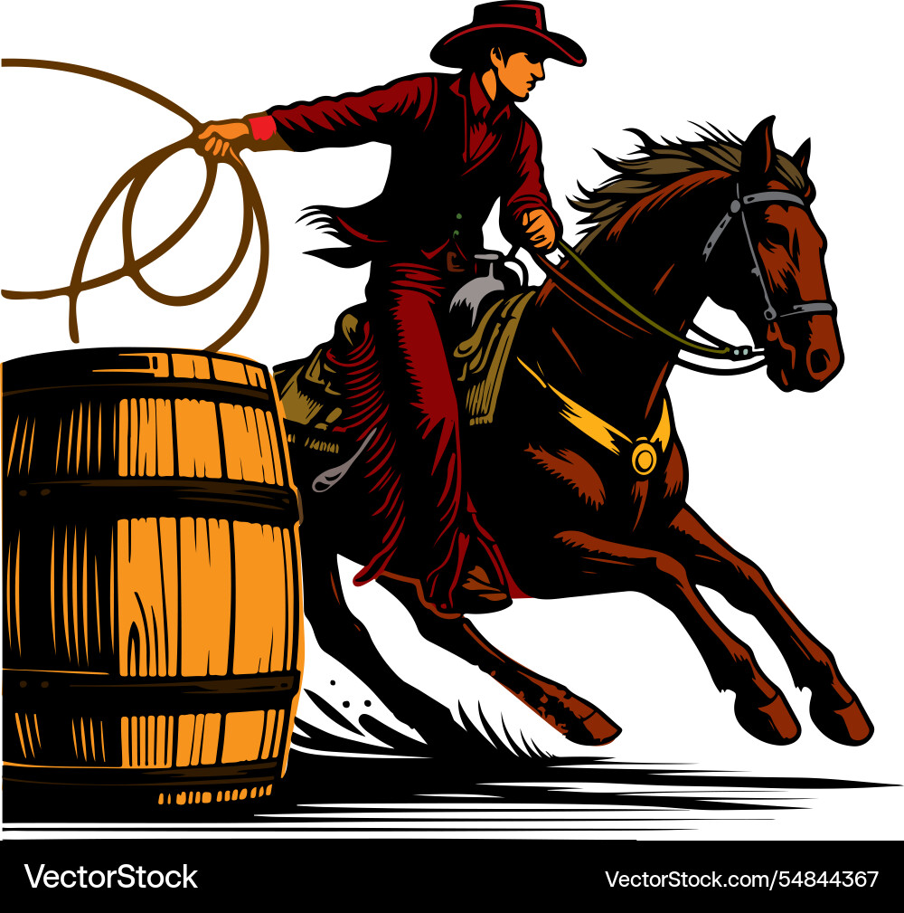 A cowboy barrel racing rodeo Royalty Free Vector Image