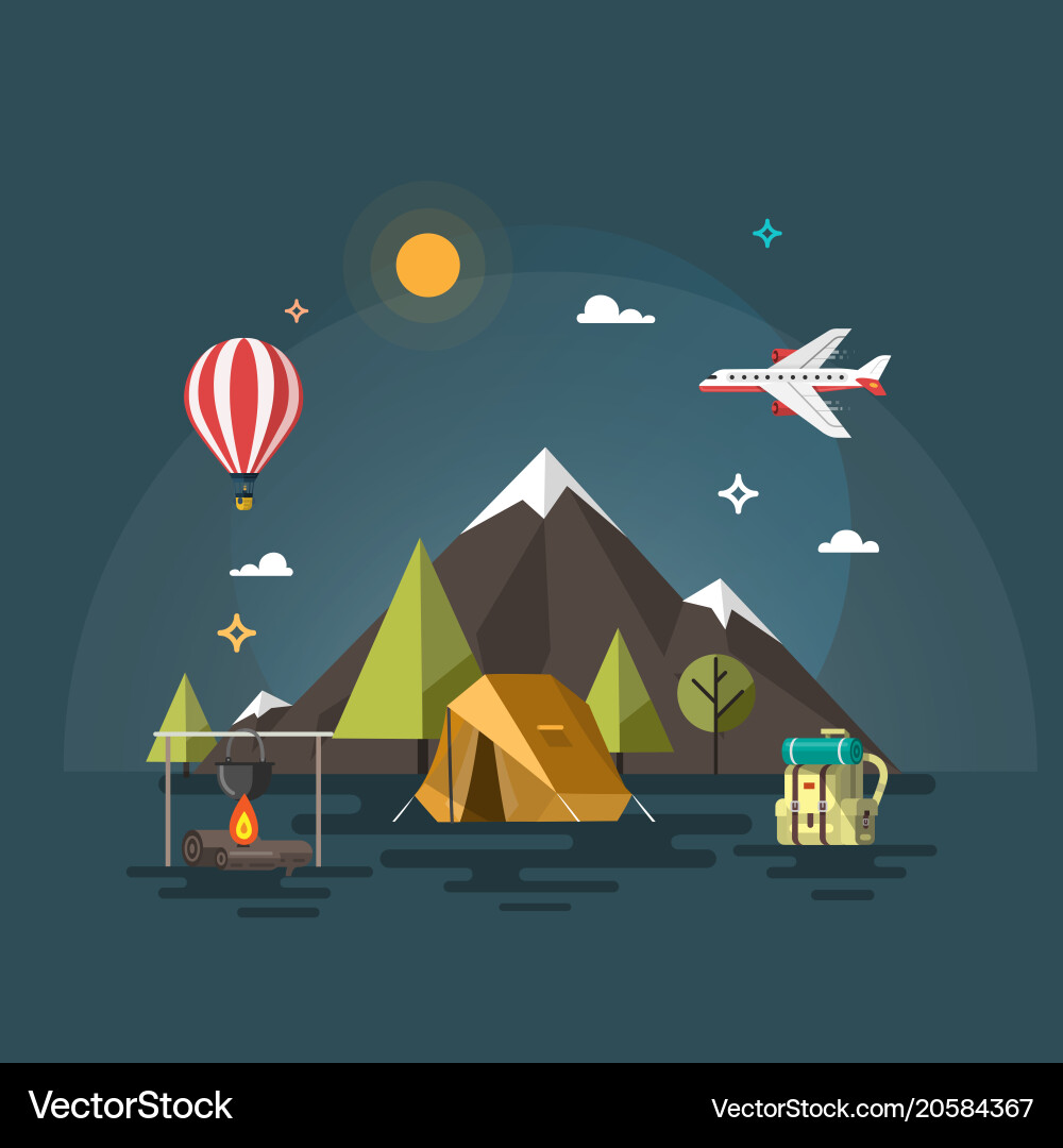 Camping and mountain camp Royalty Free Vector Image