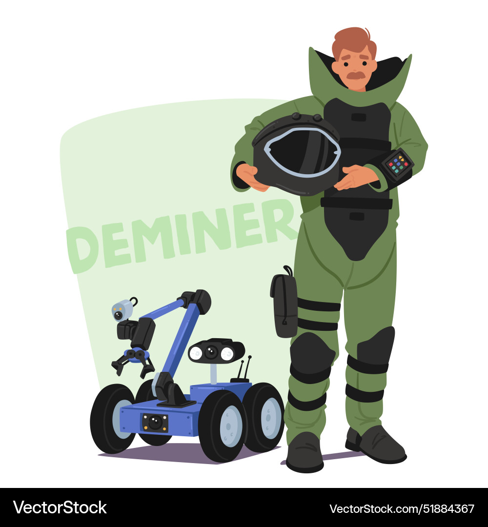 Cartoon deminer character in a protective suit Vector Image