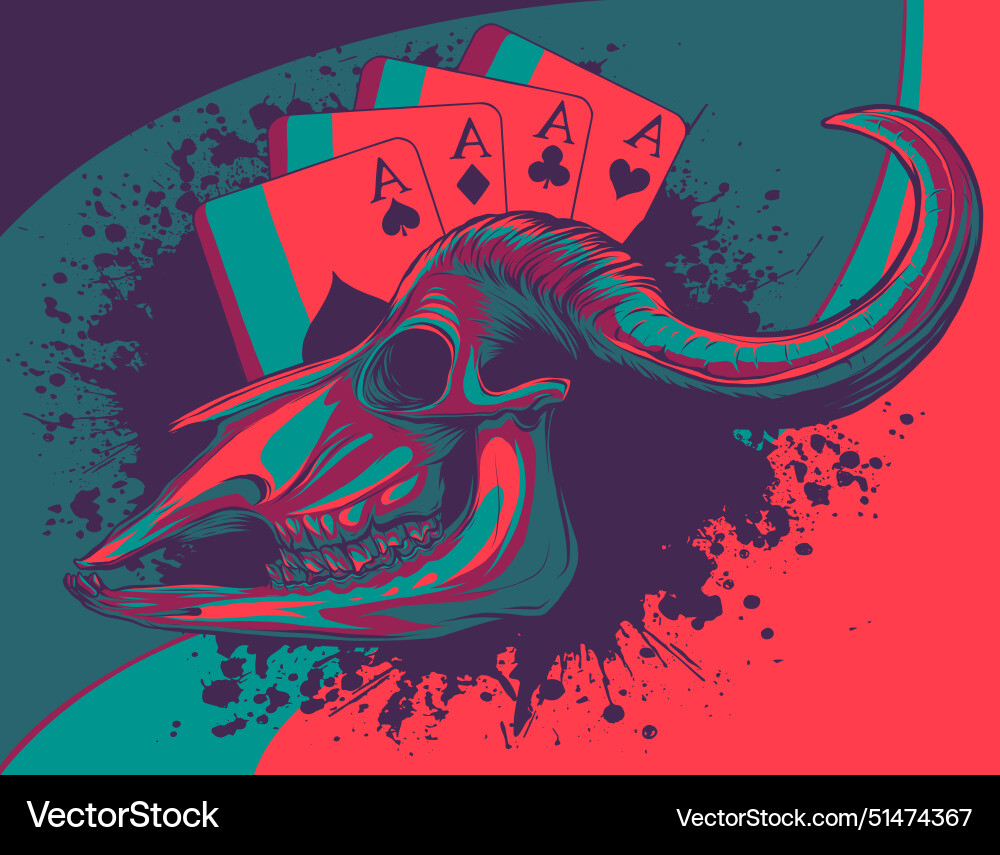 Cow skull vwith poker aces Royalty Free Vector Image