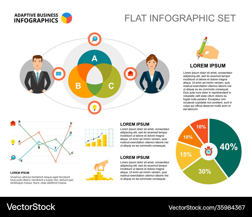 Financial pie and line charts template Royalty Free Vector