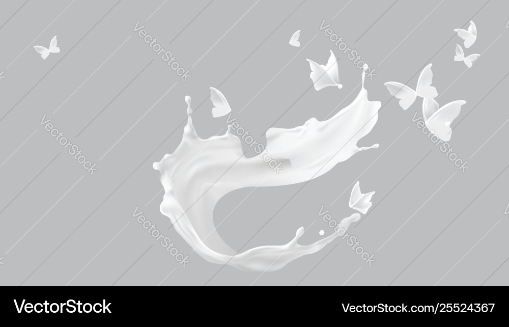 Milk Splash with Butterfly Silhouettes Royalty Free Vector