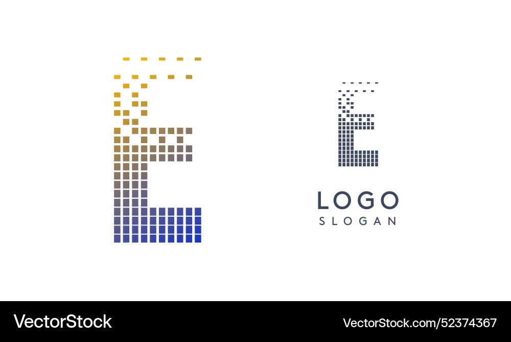 Pixelated letter e transitioning into scattered Vector Image