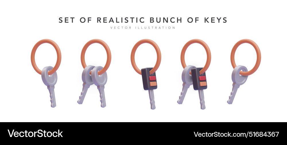 Set of 3d realistic bunch keys isolated Royalty Free Vector