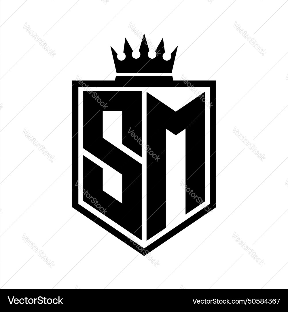 Sm logo monogram bold shield geometric shape Vector Image