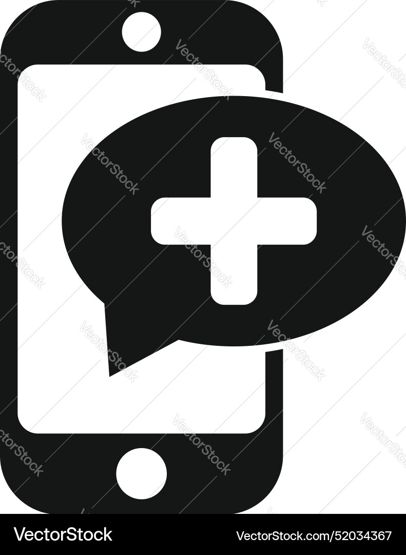 Smartphone showing medical cross inside chat Vector Image