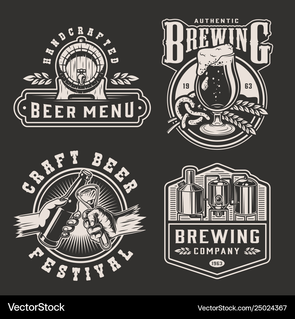 Vintage monochrome beer prints Royalty Free Vector Image